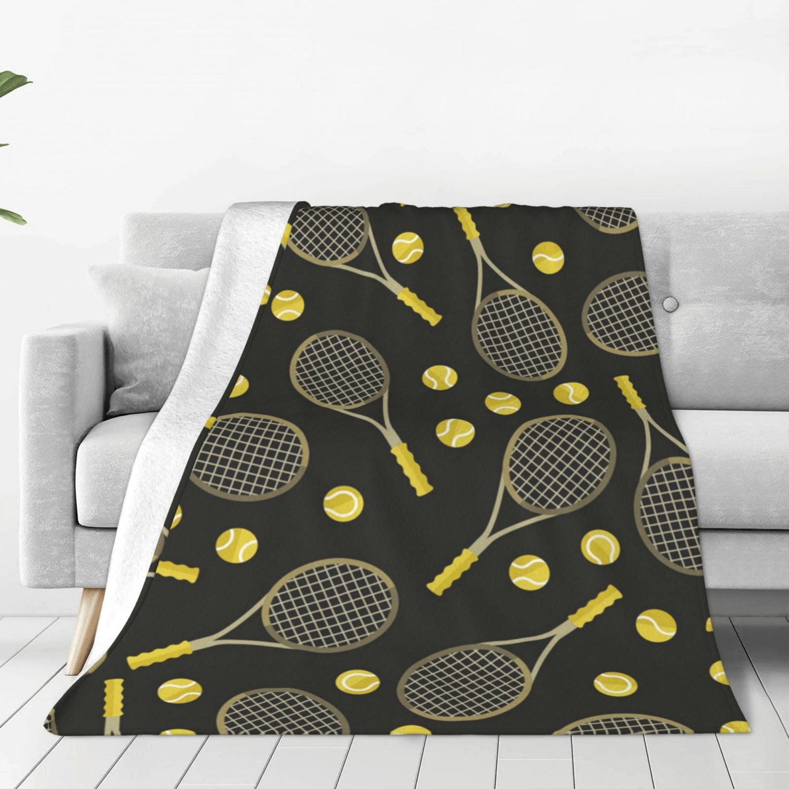 Sports Pattern Tennis Ball Flannel Fleece Throw Blanket Cozy Plush for ...