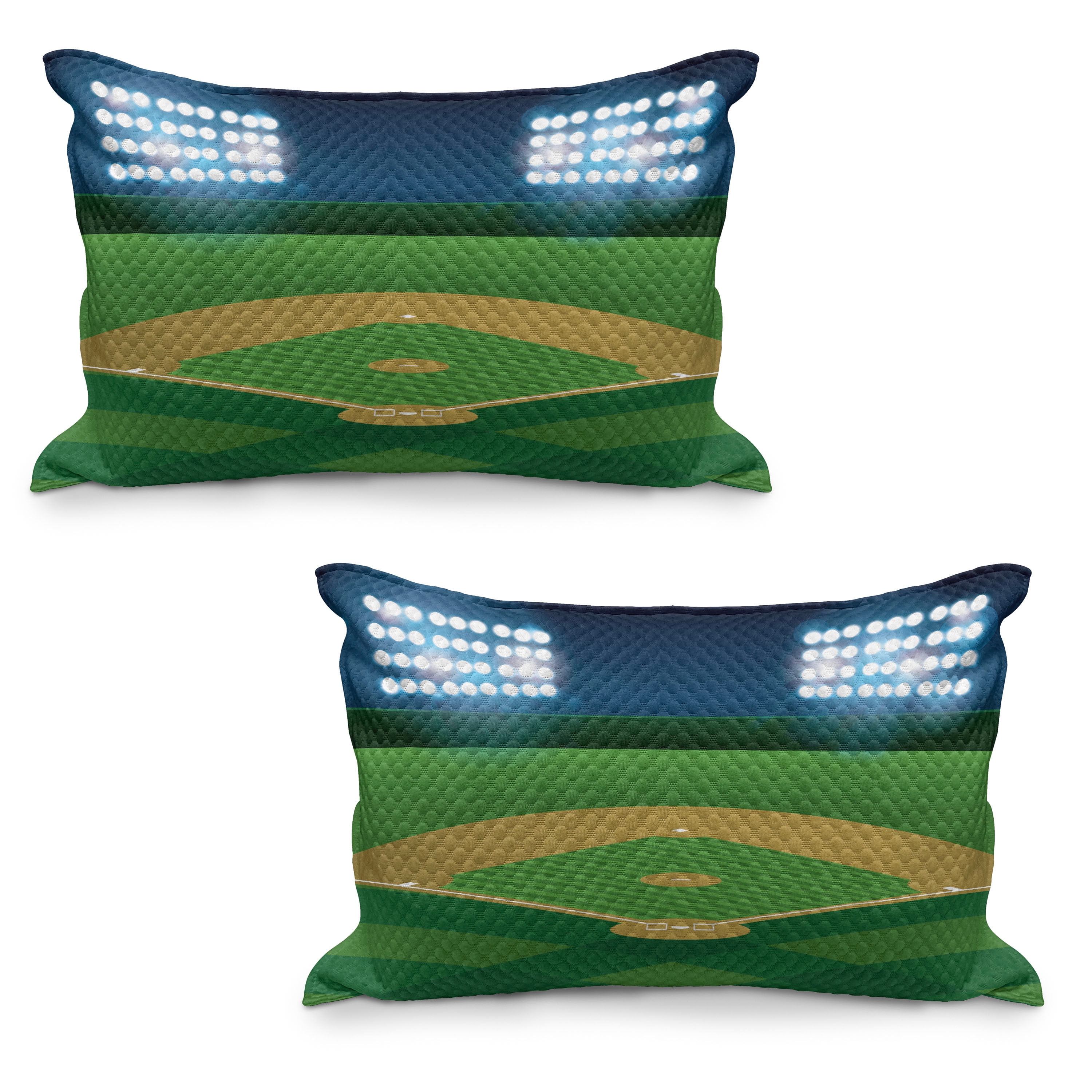Sports Quilted Pillowcover Set of 2, Cartoonish Scene of Stadium with ...