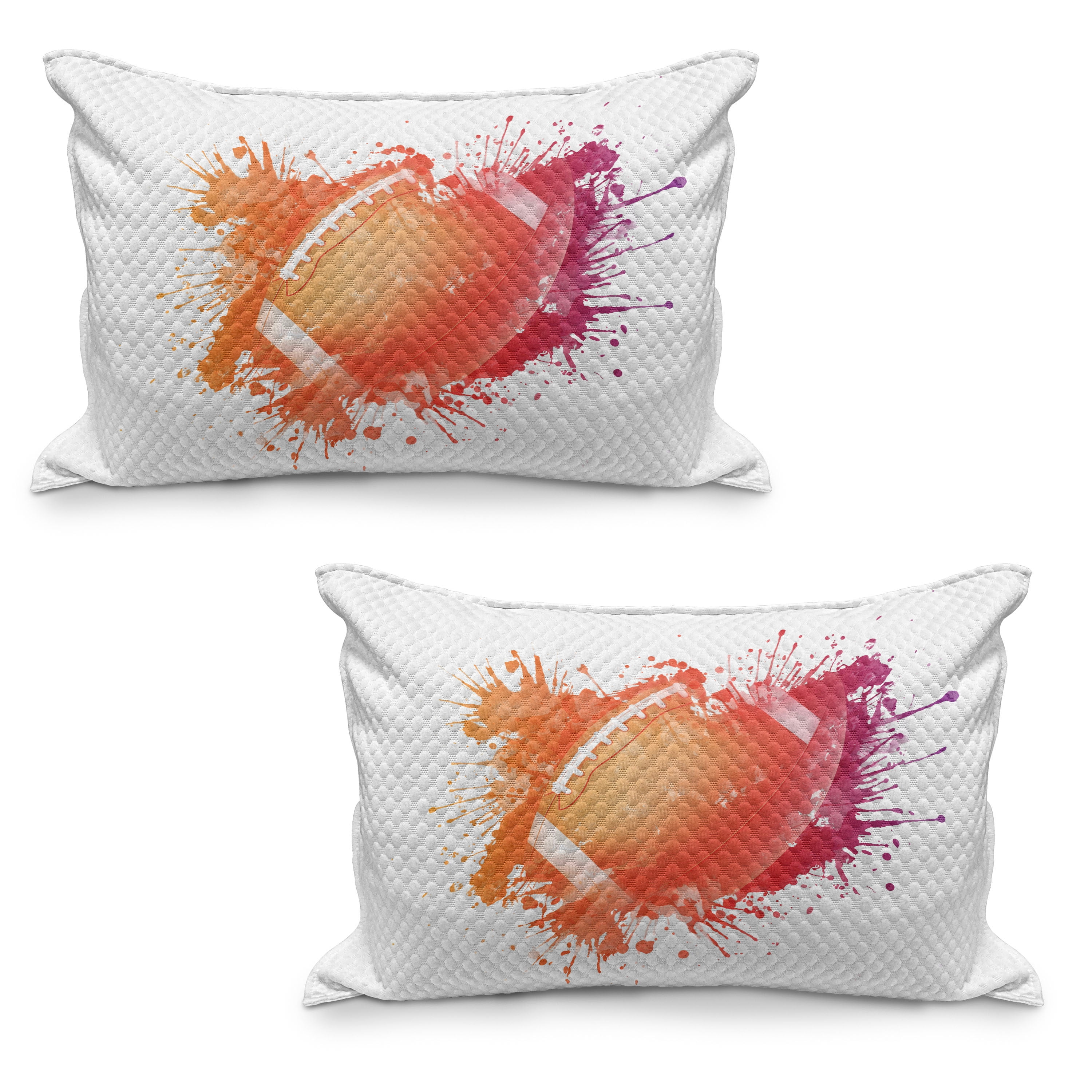 Sports Quilted Pillowcover Set of 2, Rugby Ball in Digital Watercolors ...