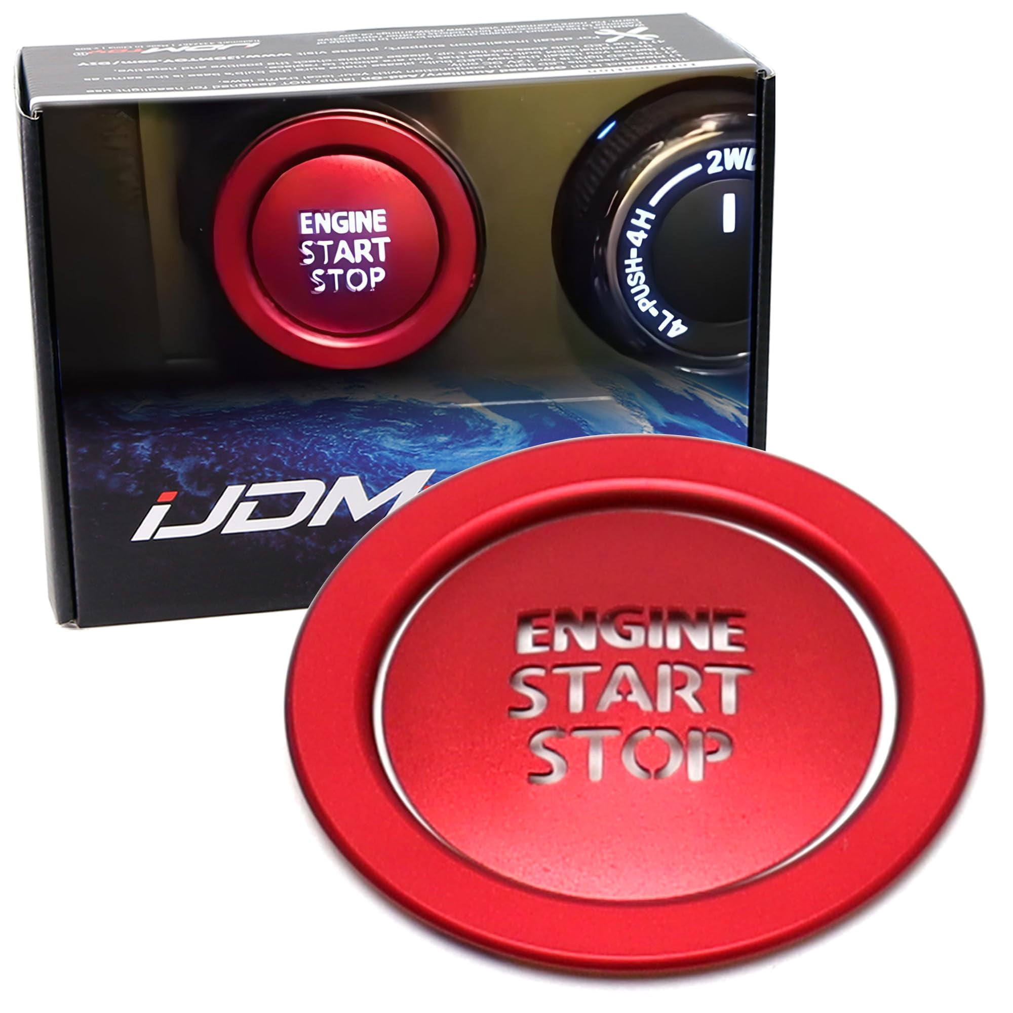 Sports Red Engine Start/Stop Push Start Button Decoration Cover & Surrounding Ring Trim For ...