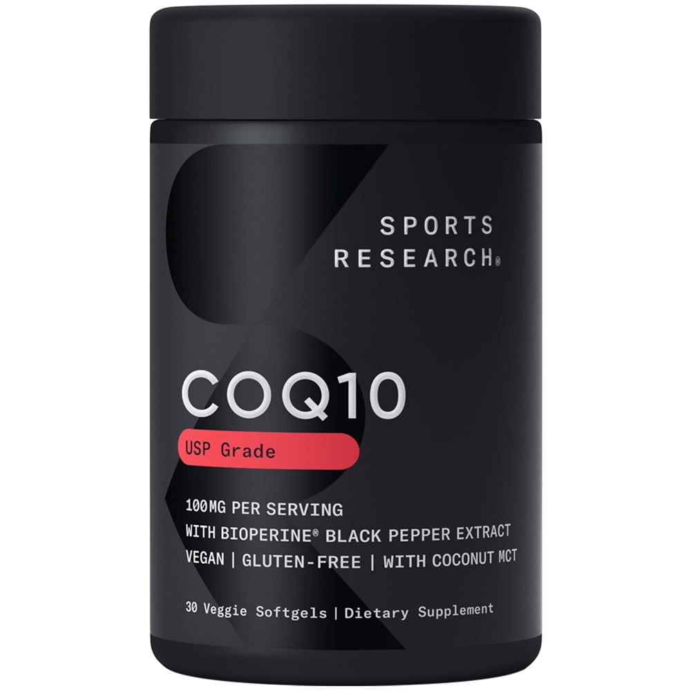 Sports Research CoQ10 100mg, Vegan Certified Softgels with Bioperine ...