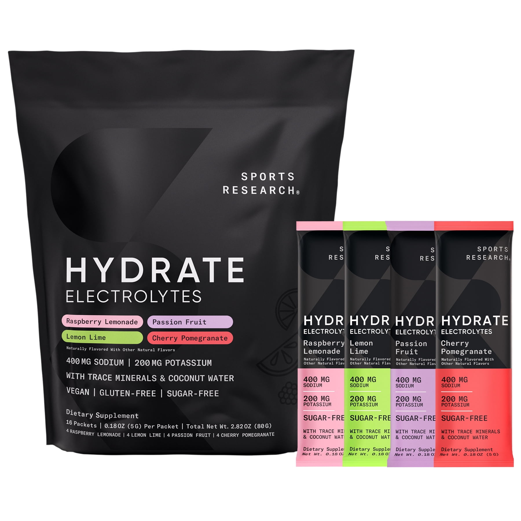 Sports Research Hydrate Electrolytes Sugar Free Powder Variety Pack (16 ...