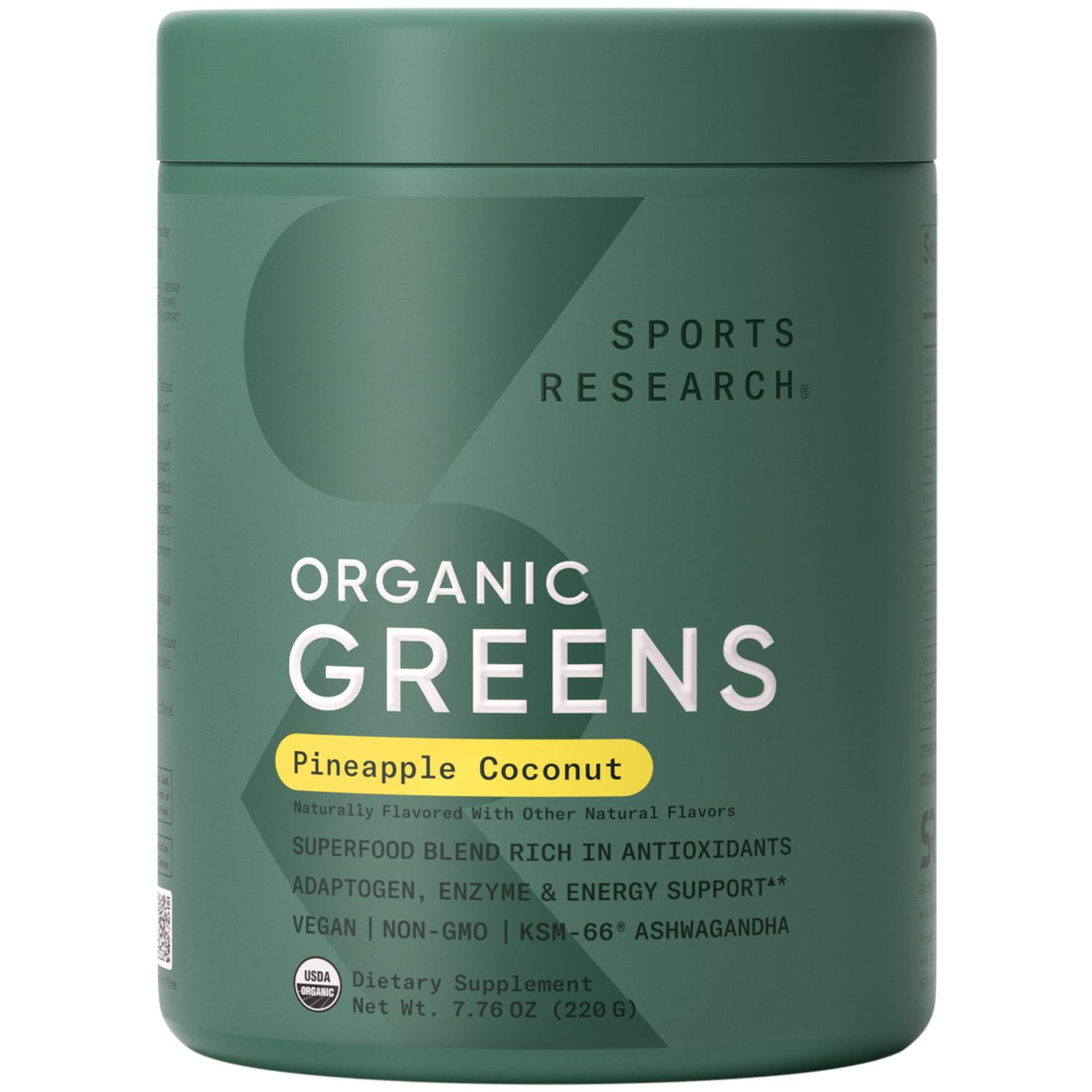 Sports Research Organic Greens Powder, 20 Servings, Pineapple Coconut ...