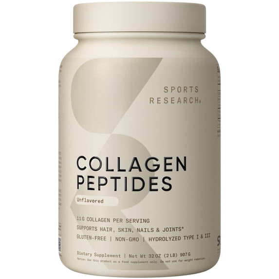 Sports Research Collagen Peptides Powder, Hydrolyzed Type 1 and 3, 11g ...