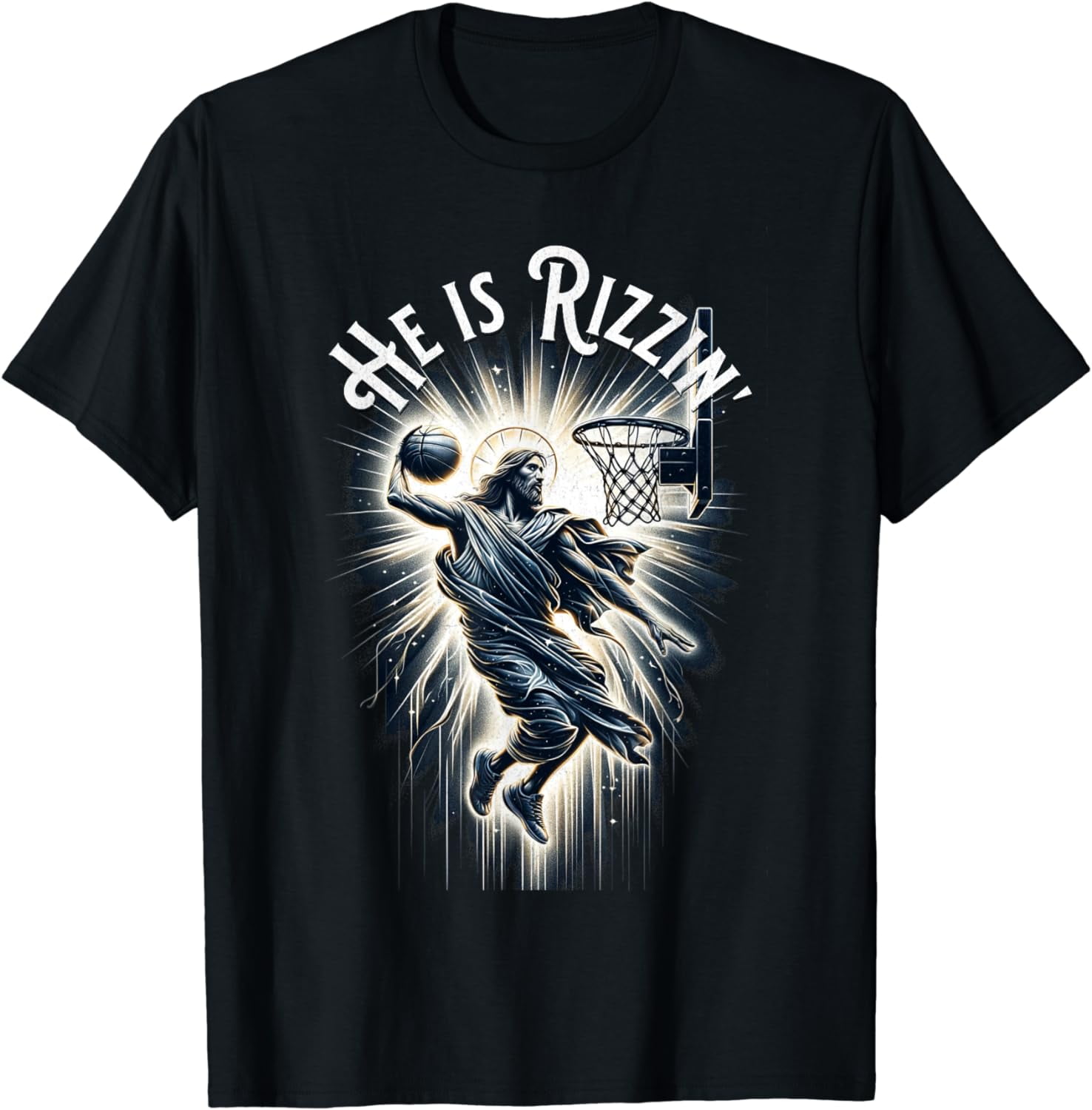 Sports Rizz Rizzen He is Rizzin Jesus Playing Basketball Cotton T-Shirt ...