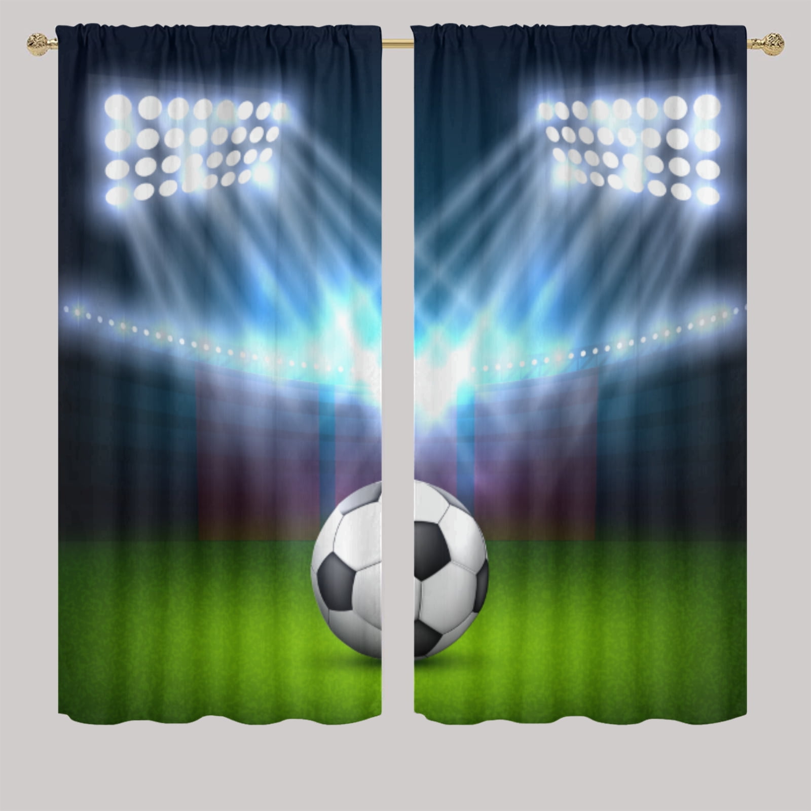 Sports Rod Pocket Blackout Curtains Soccer Ball on Green Huge Football ...