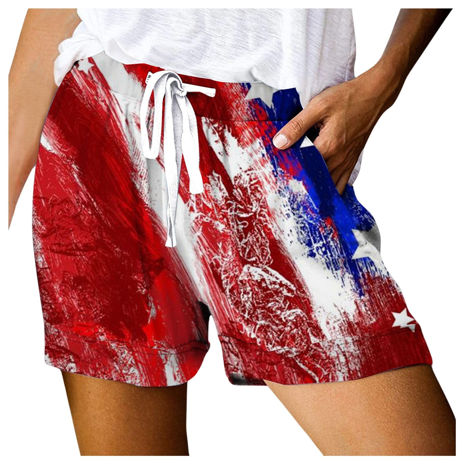 Sports Shorts Women High Waisted Print Ladies Casual D Drawstring Shorts Summer Elastic Belt