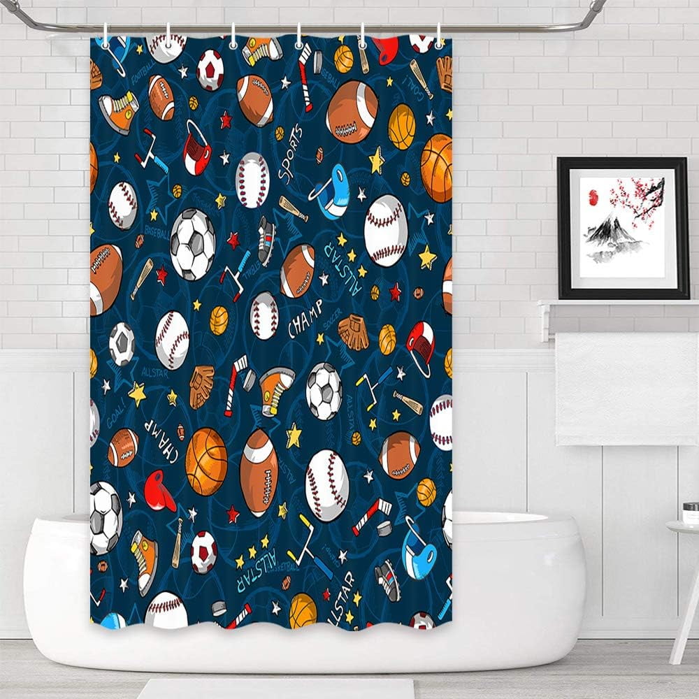 Sports Shower Curtain for Kids Children Teens, Basketball Football ...