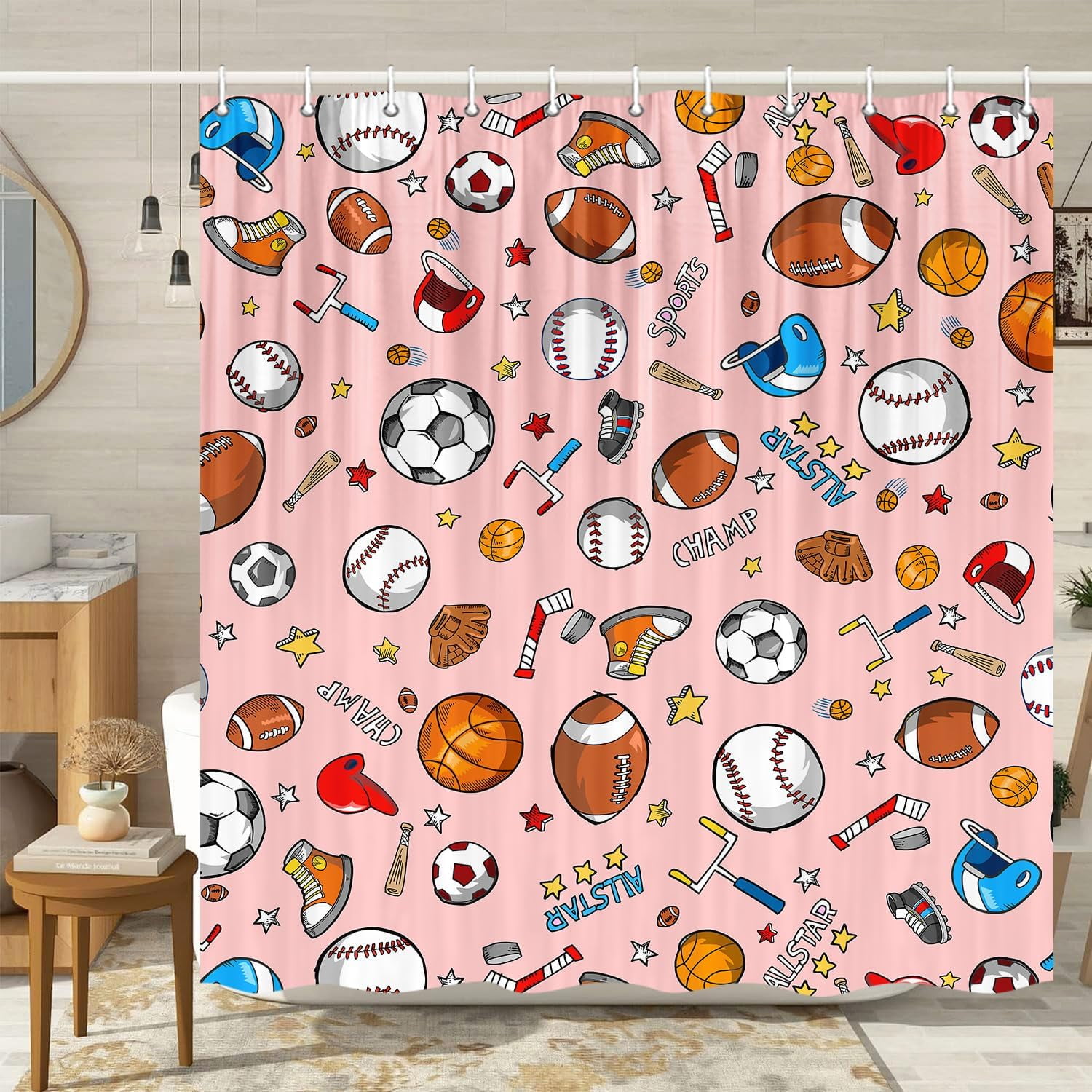 Sports Shower Curtain for Kids Children Teens, Basketball Football ...
