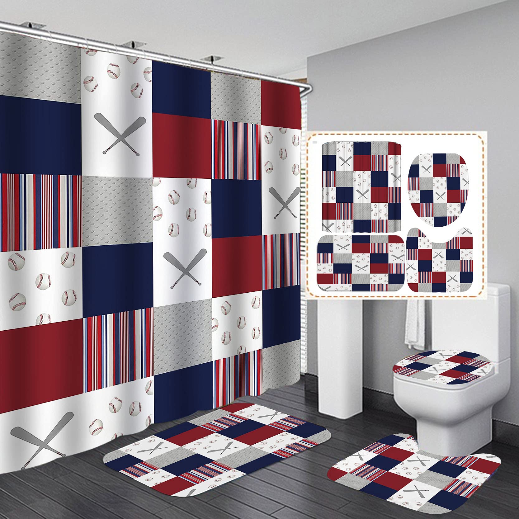 Sports Shower Curtain Set Baseball Inspirational Quote Retro Wooden ...