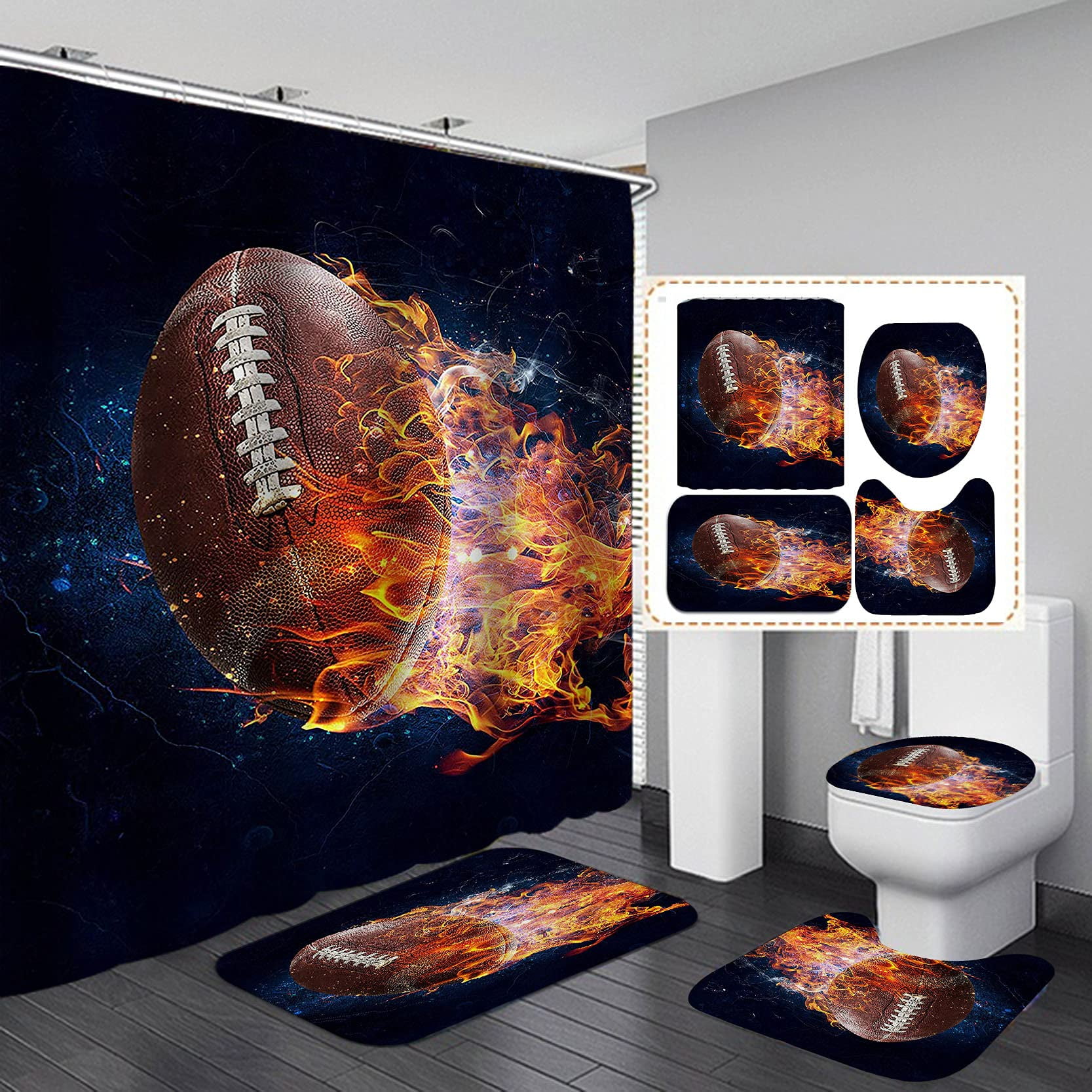 Sports Shower Curtain Set Baseball Inspirational Quote Retro Wooden ...