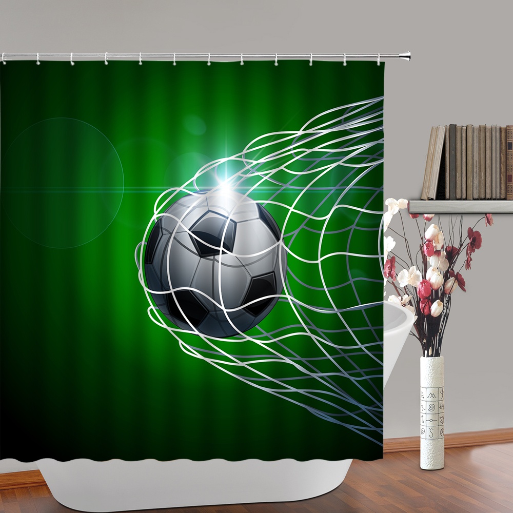 Sports Soccer Shower Curtain Fire Flame Football Ball Bath Curtains ...