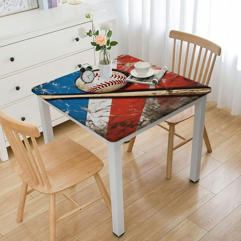 Sports Square Table Cove, Hand Drawn Baseball Bats and Ball on Colored ...
