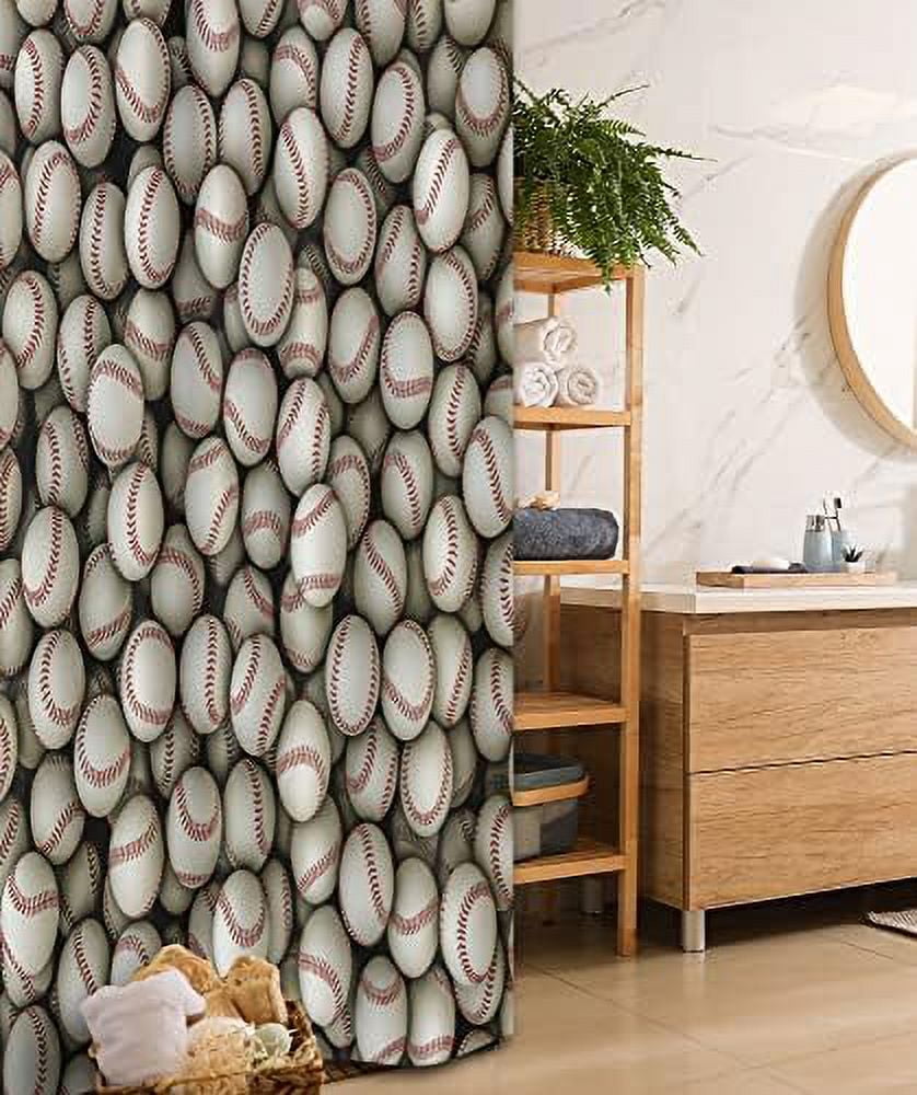 Sports Stall Shower Curtain, Realistic Softballs Pile American Natonal ...