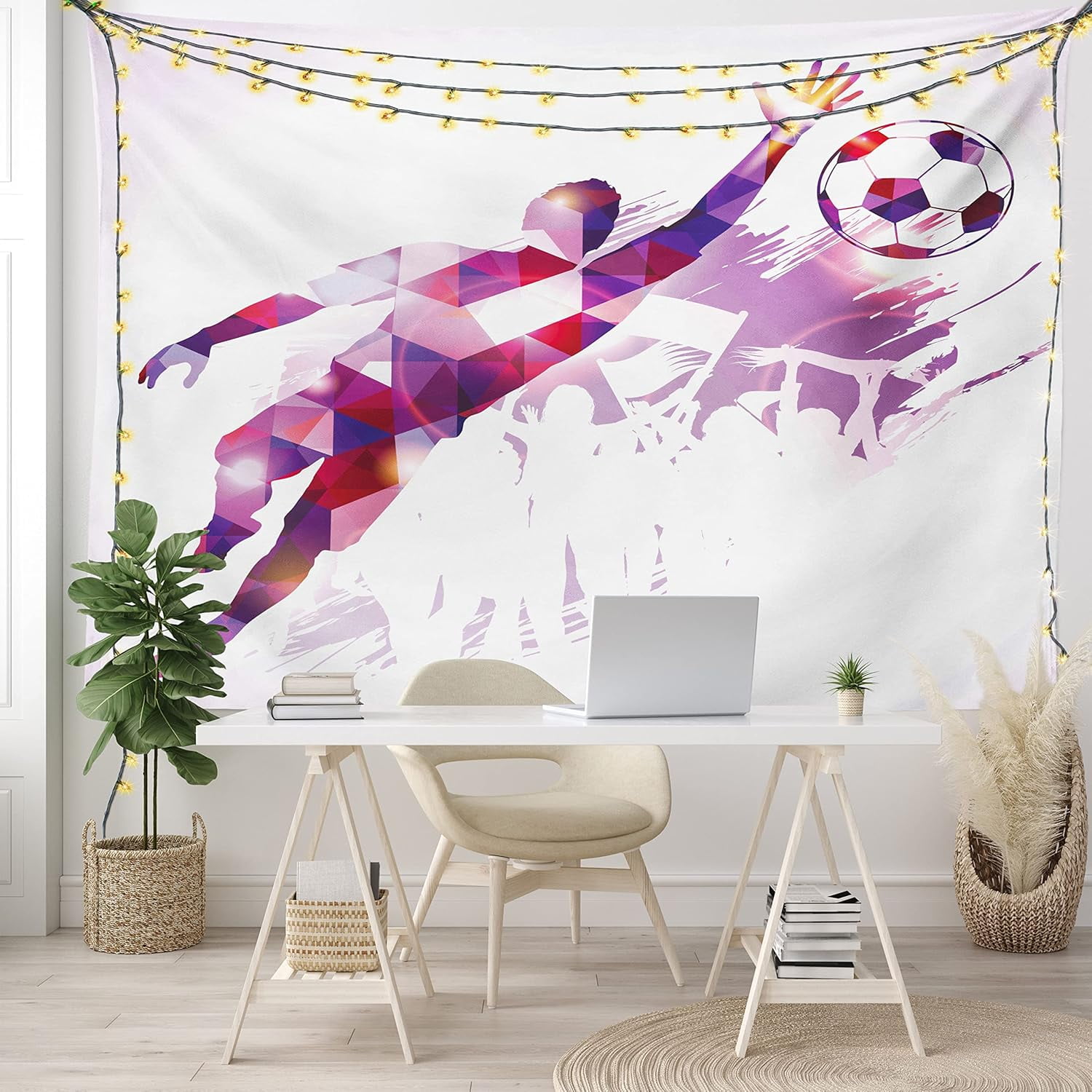 Sports Tapestry, Abstract Silhouette Fractal Mosaic Soccer Player ...
