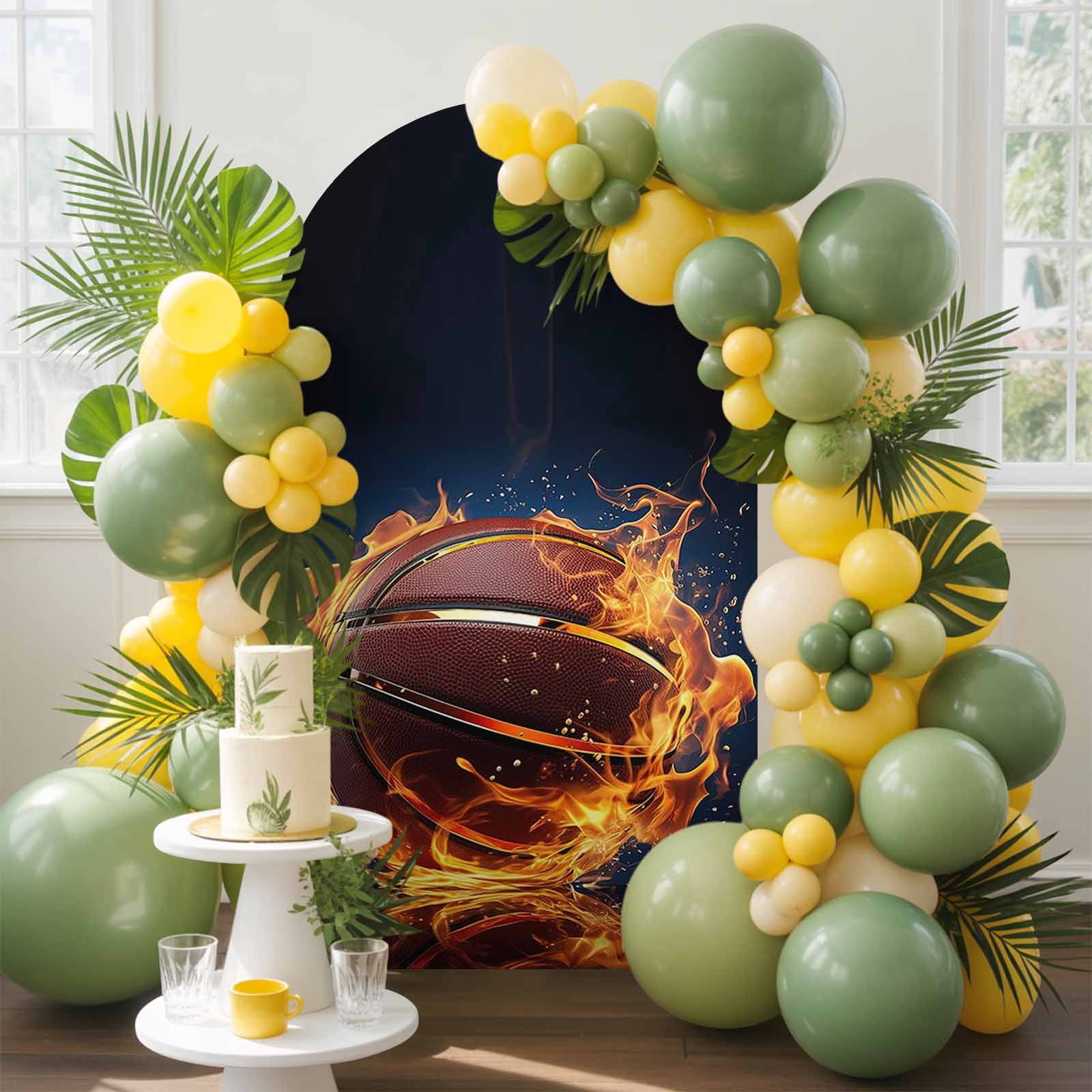 Sports Theme Arch Backdrop Cover, 6FT, Basketball on Fire Black Spandex ...