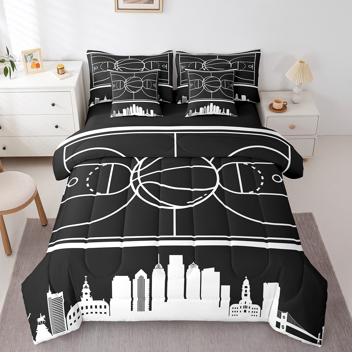 Sports Theme Full Comforter Set 7 Piece,Basketball Competitive Games ...