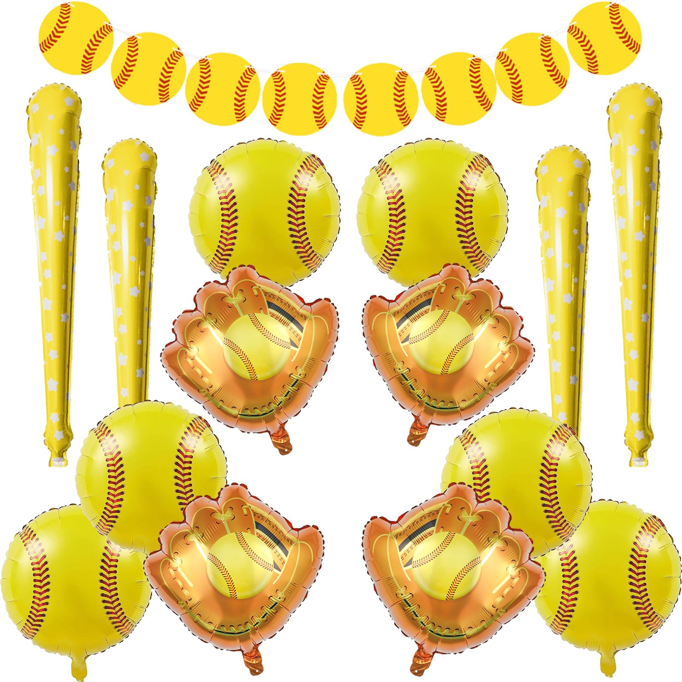 Sports Theme Party Pack - Softball Banner, Glove Balloons, Bat Balloons ...