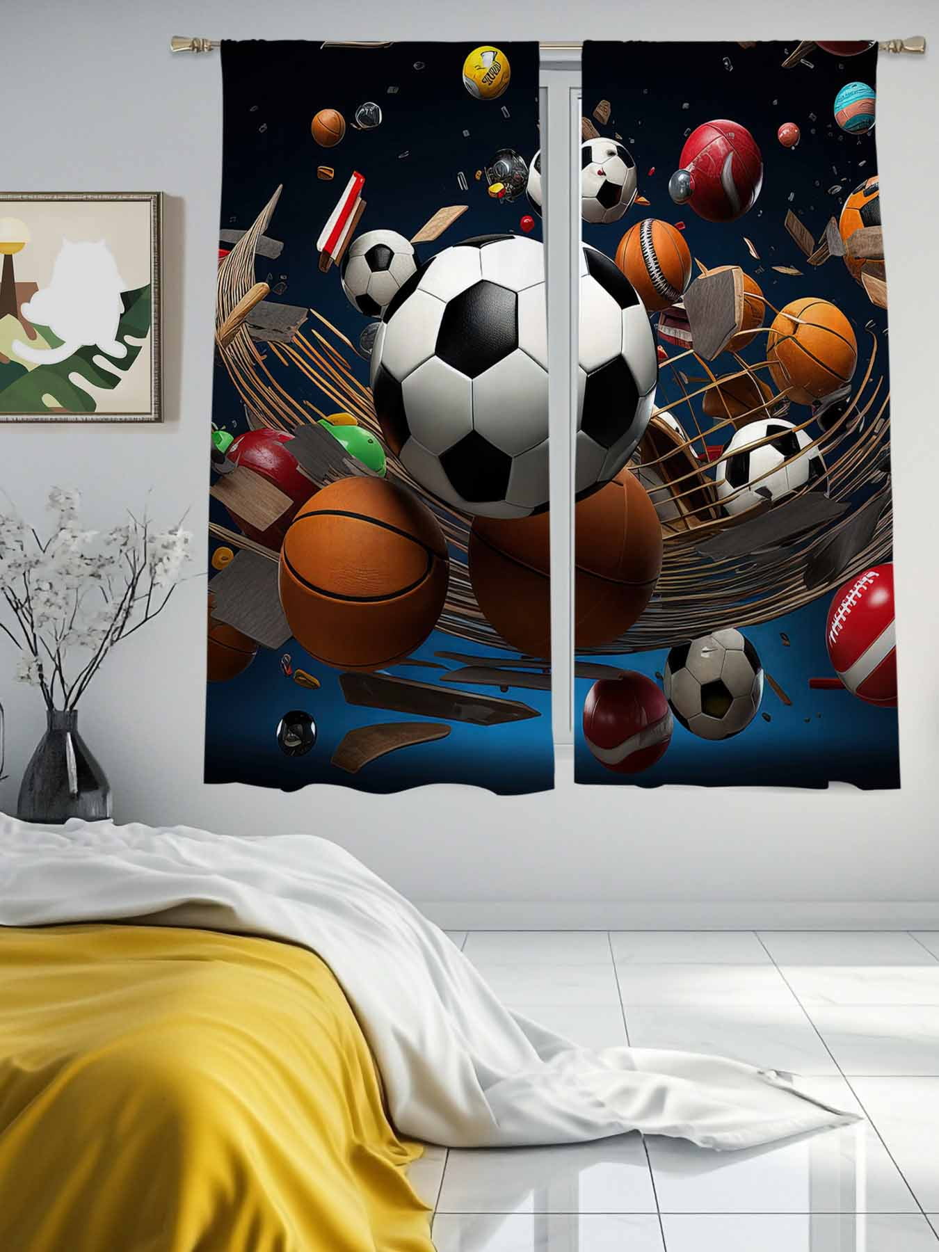 Sports Theme Sheer Curtains 72 inches Long 2 Panels Set Football ...