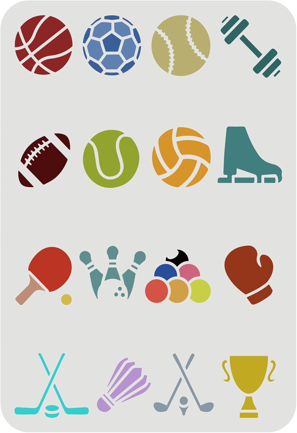Sports Theme Stencil Template 29.7x21cm Various Balls Dumbbells Ice ...