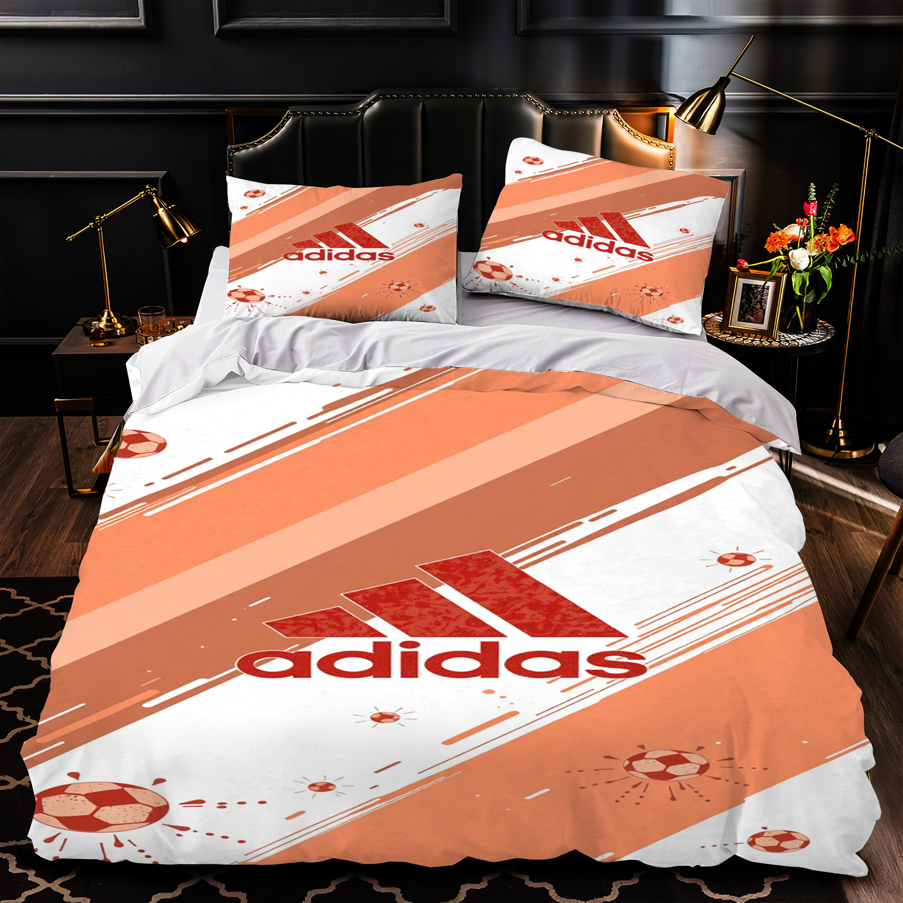 Sports-Themed 3-Piece Duvet Cover Set - White with Orange & Red Stripes ...
