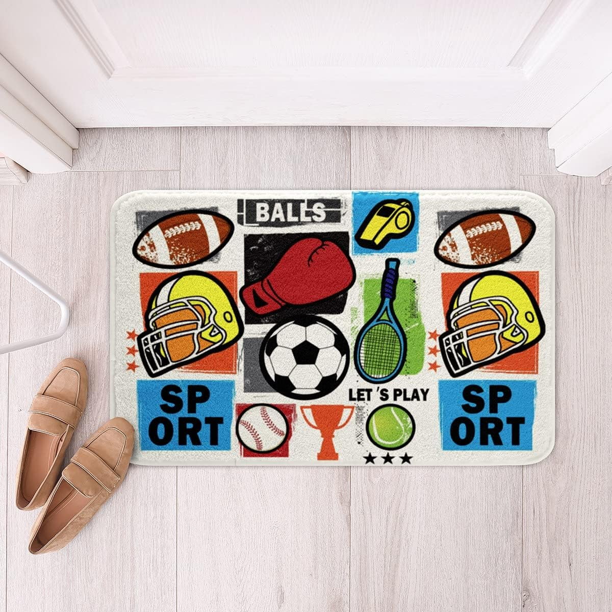 Sports Themed Bathroom Rug Boys Football Baseball Boxing Gaming Shaggy ...