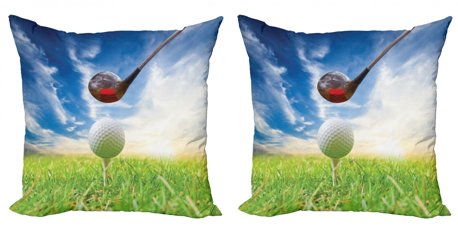 Ambesonne Sports Throw Pillow Cover 2 Pack, Golf Club and Ball, 18 ...