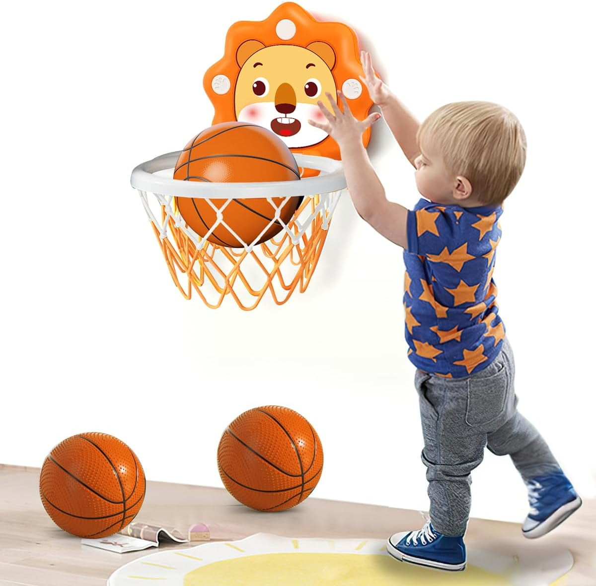 INvench Kids Indoor Basketball Hoop Toy for Toddlers 2-4, Adjustable ...