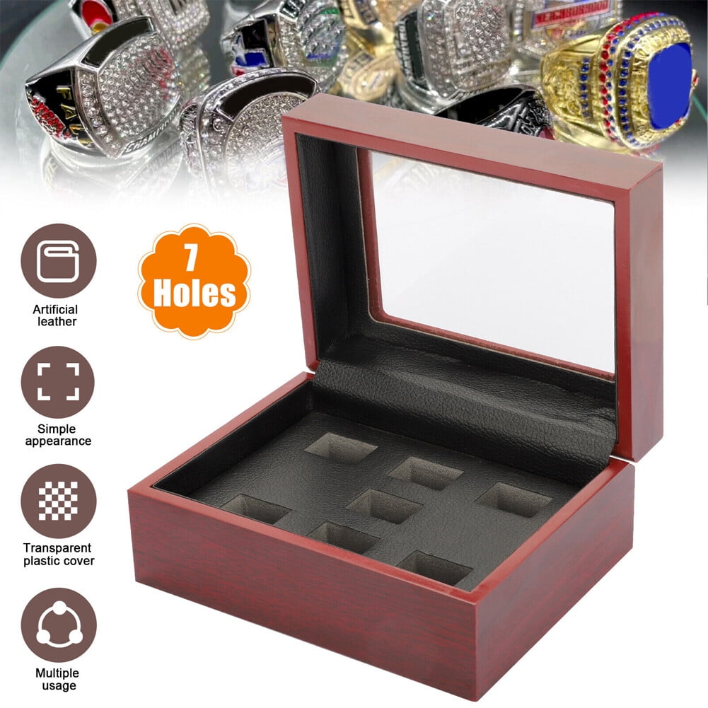Sports Trophy Ring Display Case - PU Leather Interior Wooden Box for ...