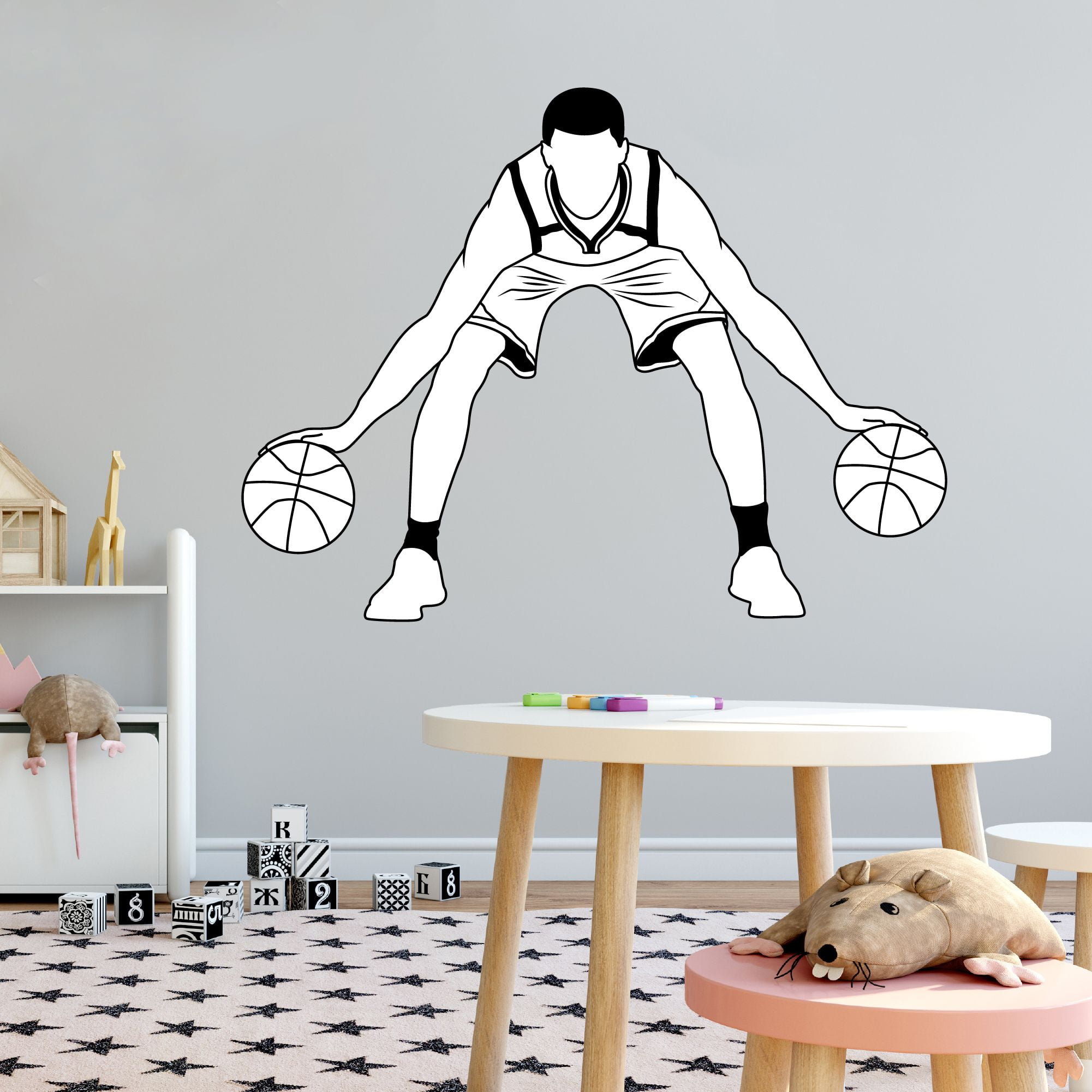 Sports Wall Decals for Boys Bedroom - Basketball Player Double Dribble ...
