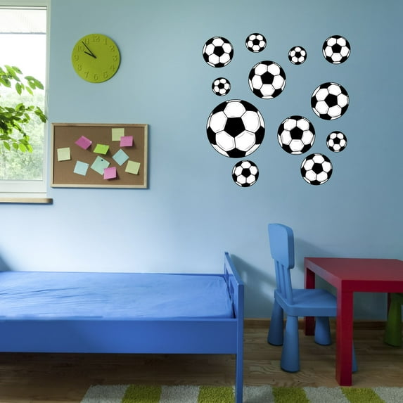 Sports Wall Decals for Boys Bedroom - Soccer Balls on White Background ...