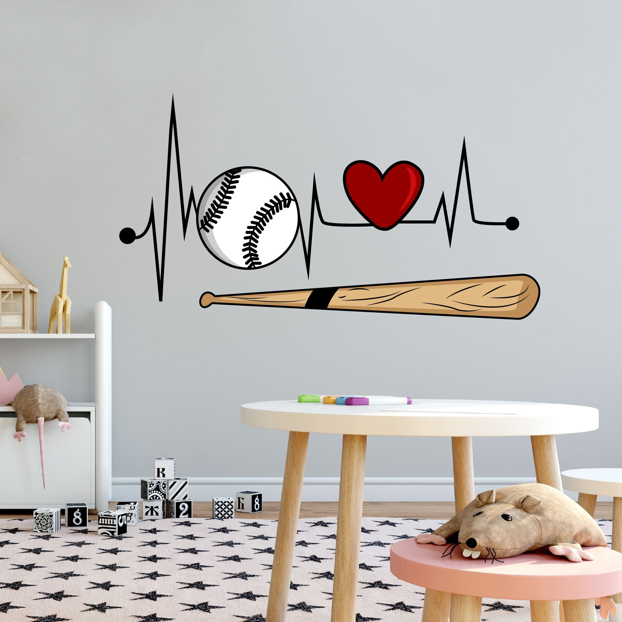 Sports Wall Decals for Girls Bedroom - Realistic Baseball Bat on White ...
