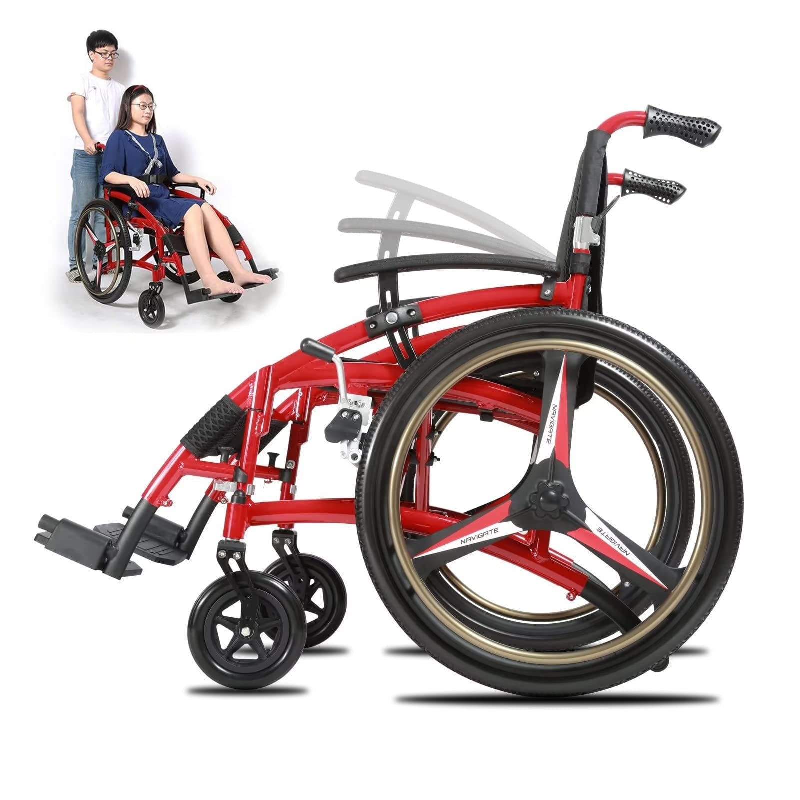 Sports Wheelchair for Adult, 33 lbs Self-Propelled Lightweight Folding ...