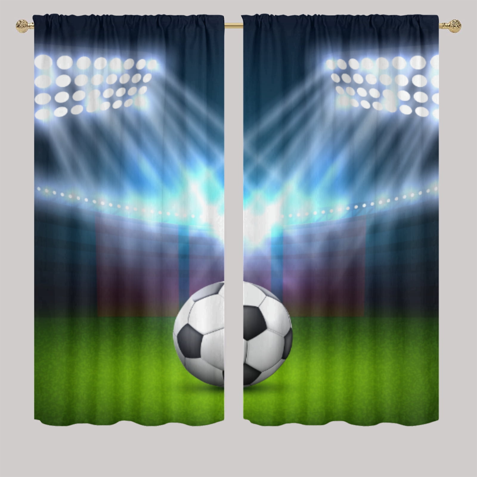 Sports Window Curtains for Bedroom Soccer Ball on Green Huge Football ...
