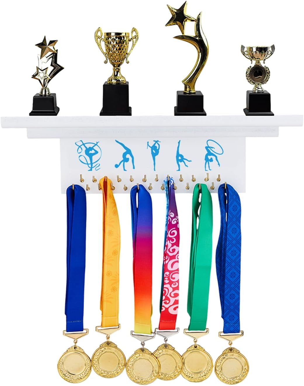 Sports Wooden Medal Hanger Display with Trophy Shelf Synchronized ...