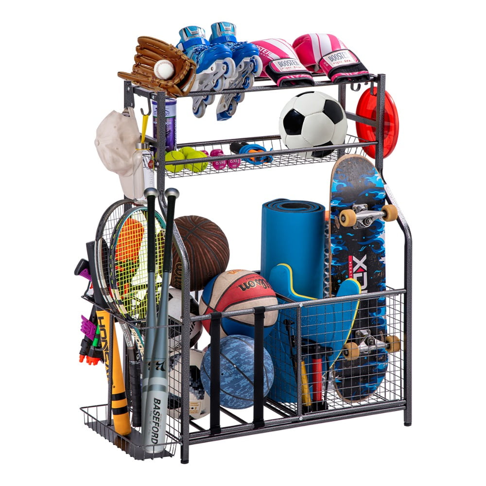 Sports equipment storage rack, iron storage rack, multi-layer partition ...