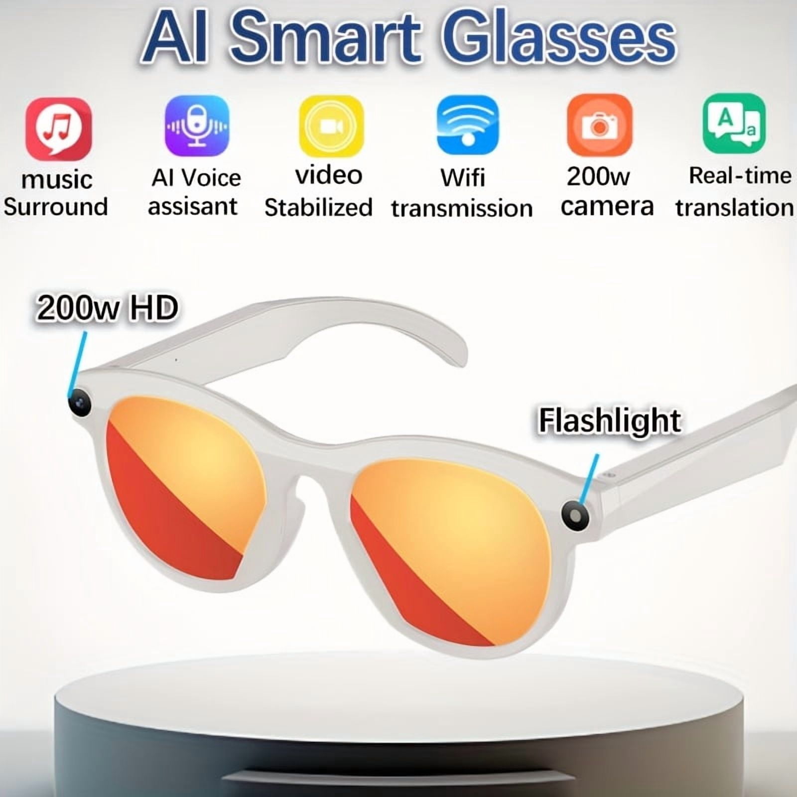 Sports smart glasses for cycling & daily use. 200W anti-shake camera ...