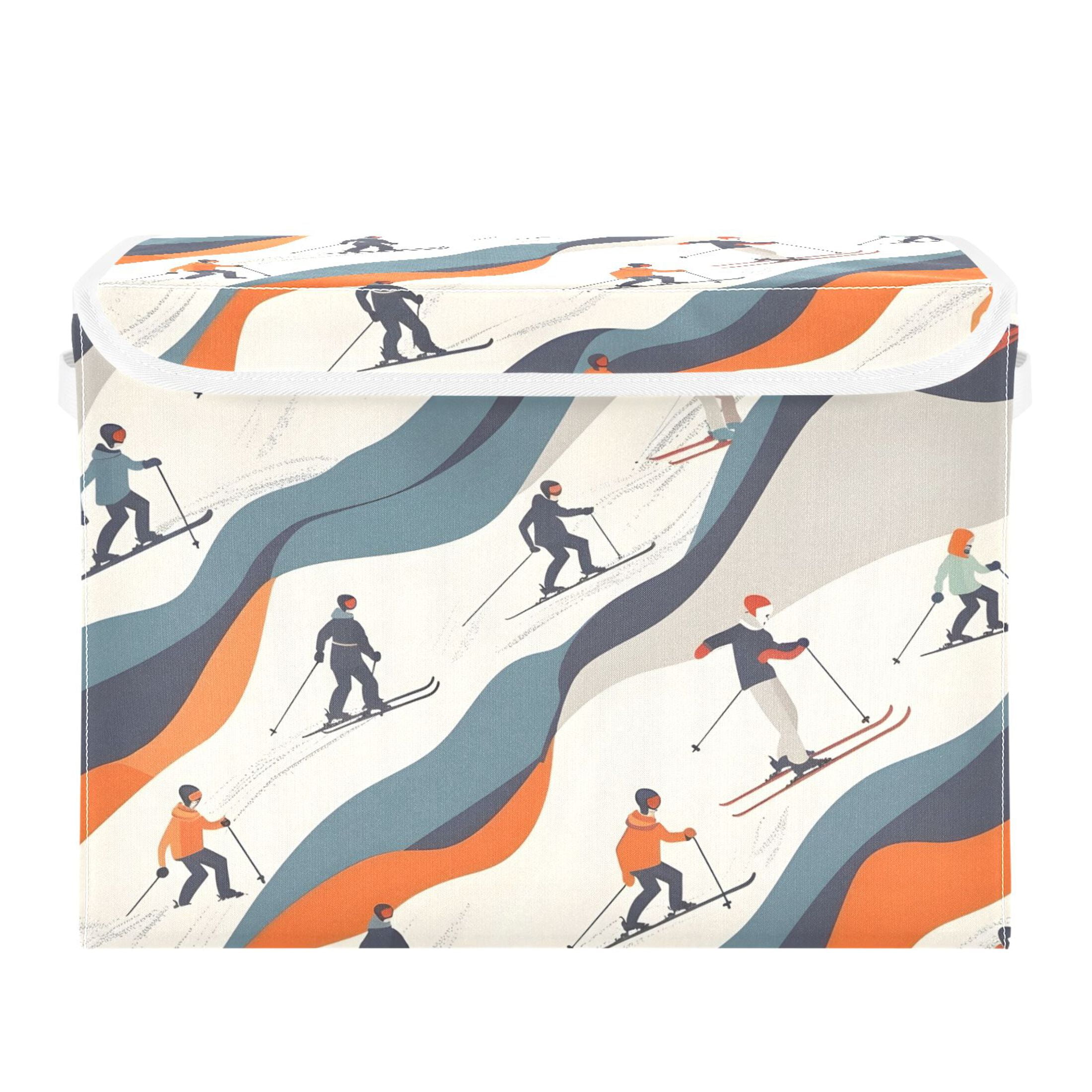 Sportsmen Skiing on The Slope Foldable Storage Bin with Lid and Handle ...