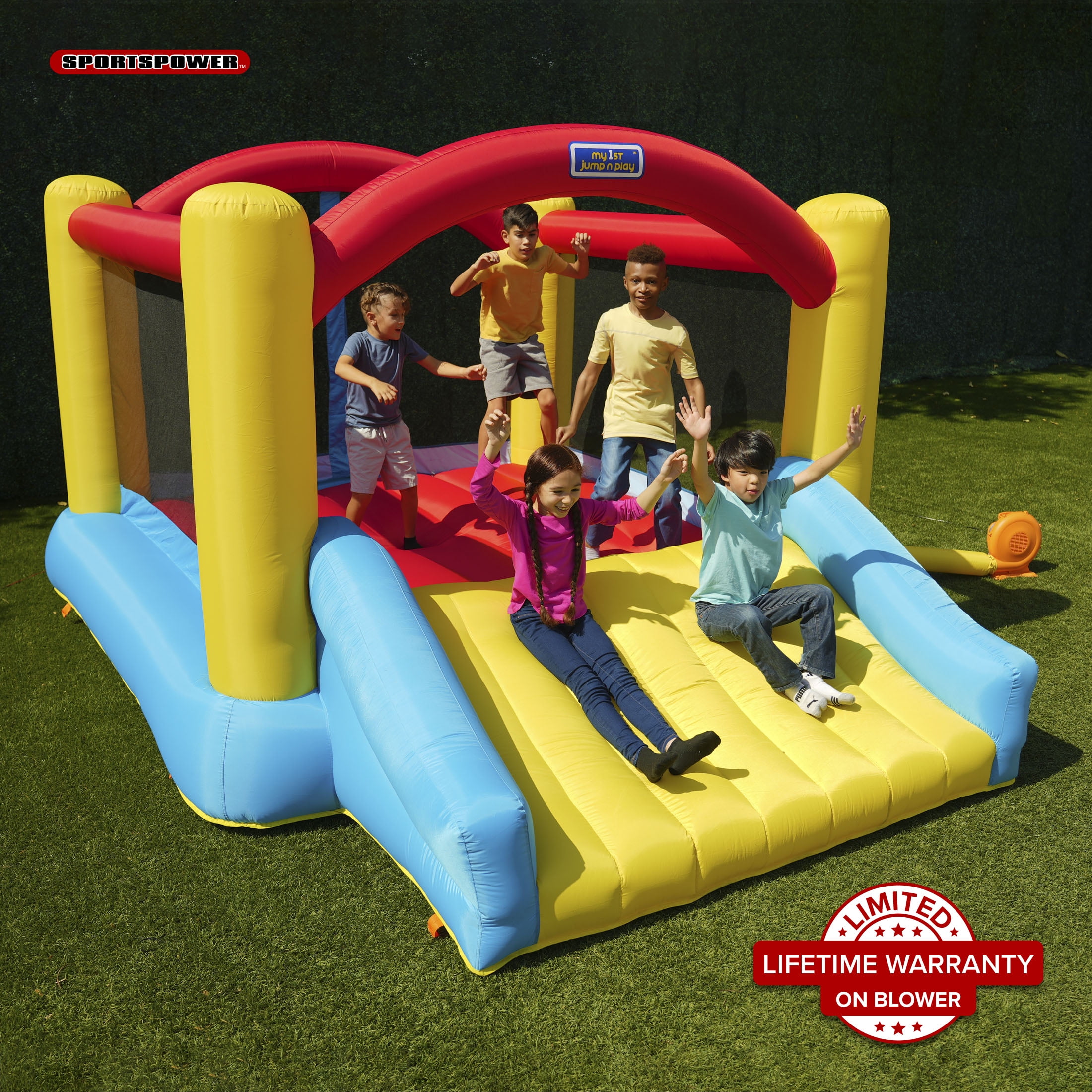 Sportspower 12.5' x 9.5' x 6.8' My First Jump N Play with Lifetime Warranty on Air Blower ...