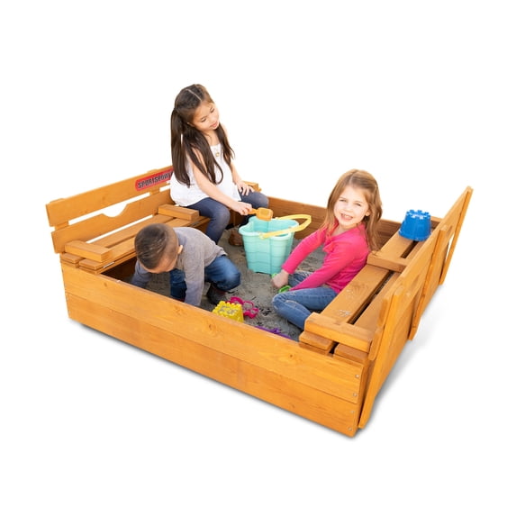 Free Shipping! Sportspower Rectangular Wood Sandbox with Benches and ...