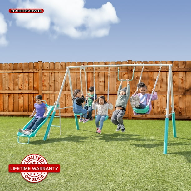 Sportspower Arcadia Metal Swing Set with Trapeze, 2 Person Glider Swing ...