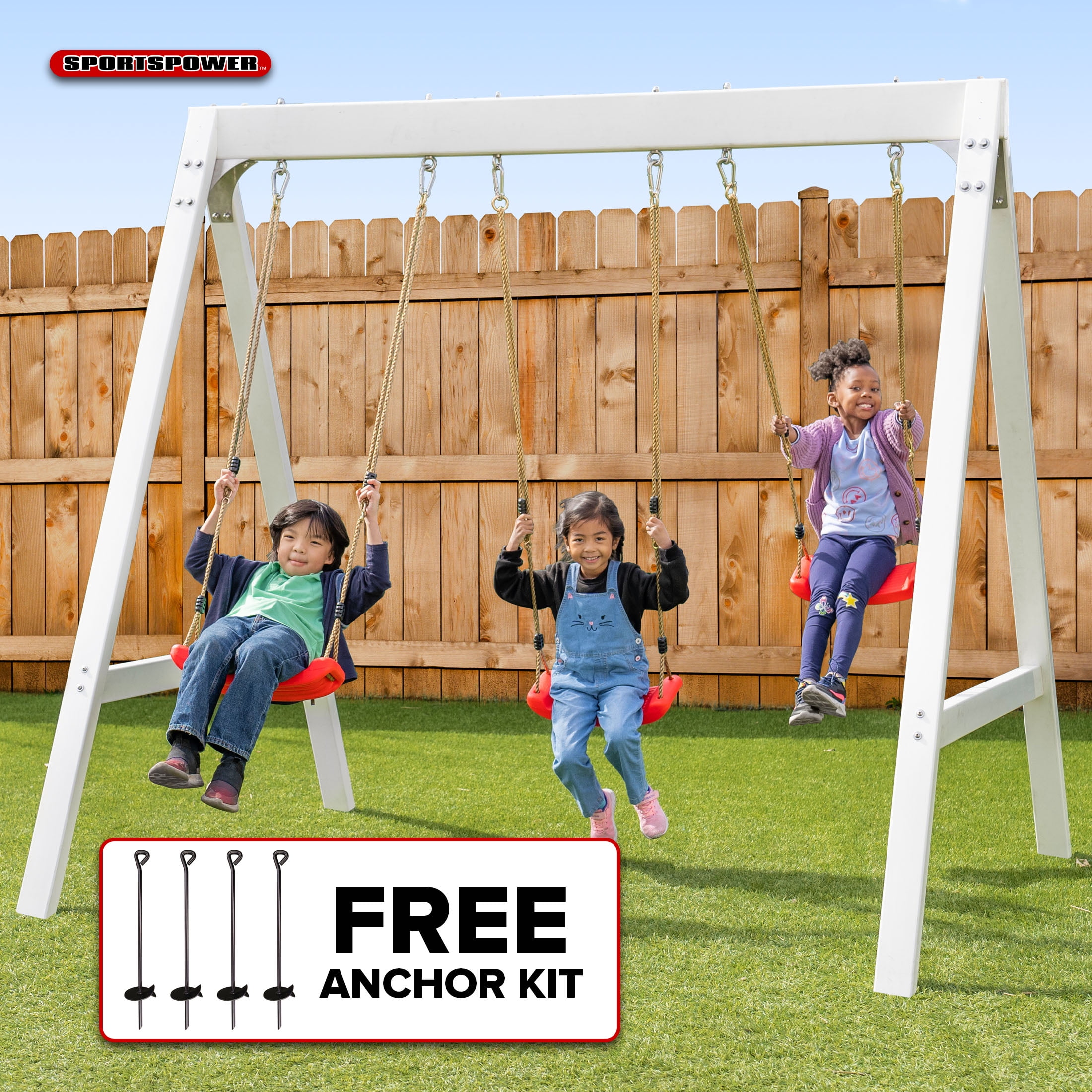 Sportspower Aspen Vinyl Wood Swing Set with 3 Swings and 15 Year ...