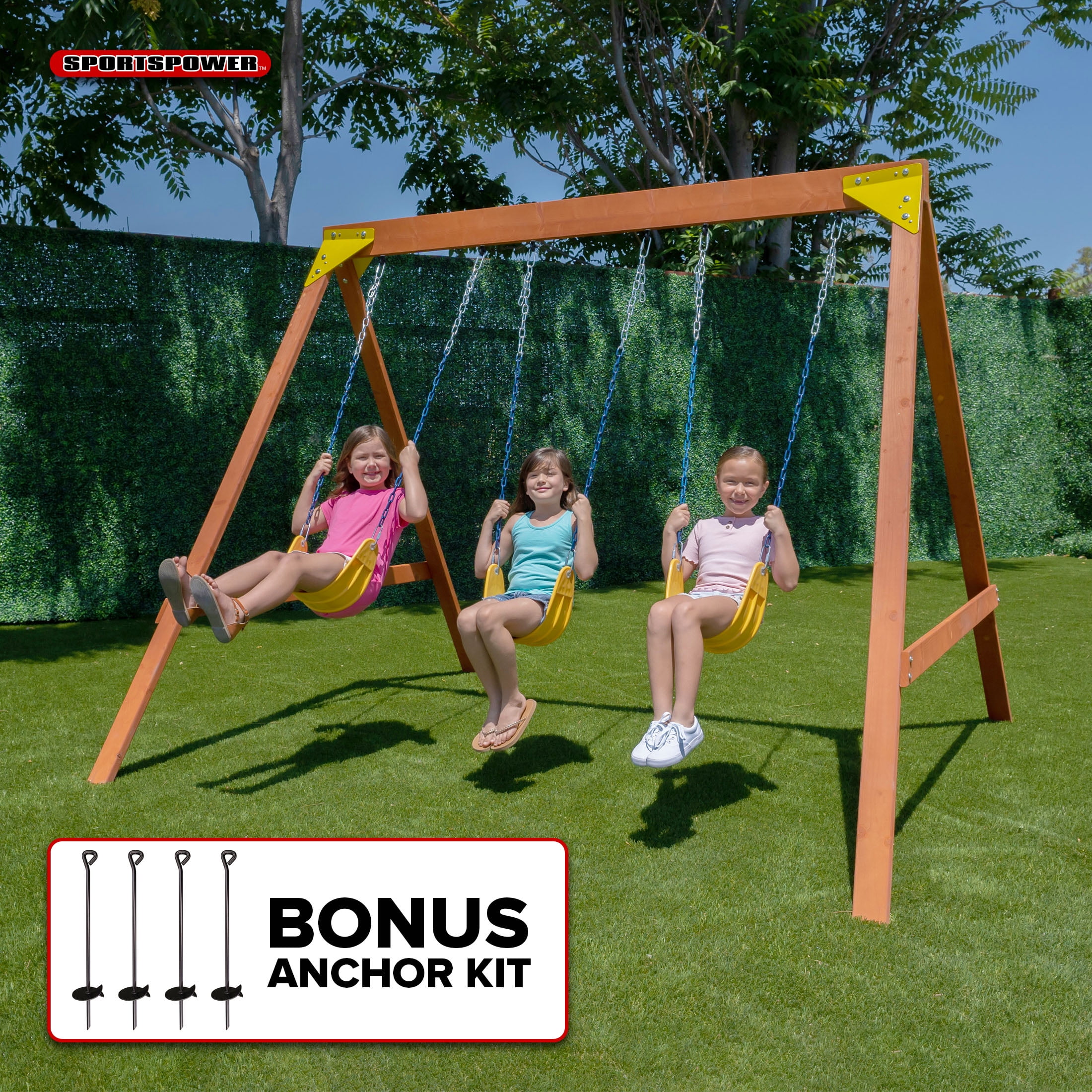 Sportspower Brooklyn Wooden Swing Set with 3 Swings – Sansujyuku