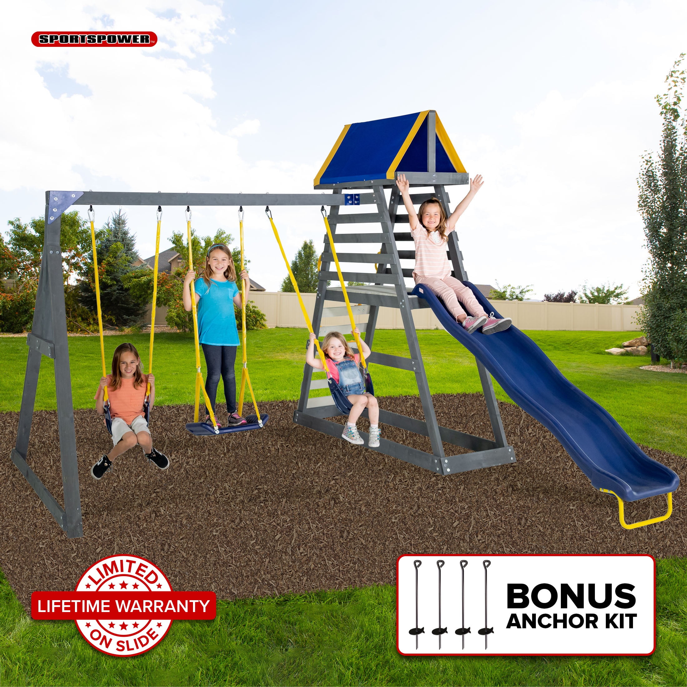 Sportspower Mill Creek Canyon Wooden Swing Set with Standing Swing ...