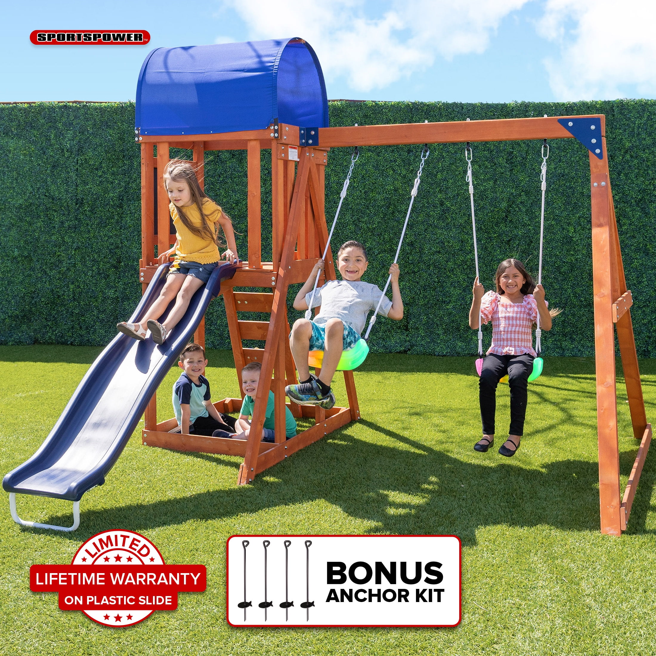 Sportspower Northern Lights Wood Swing Set with LED Light-up Seats ...