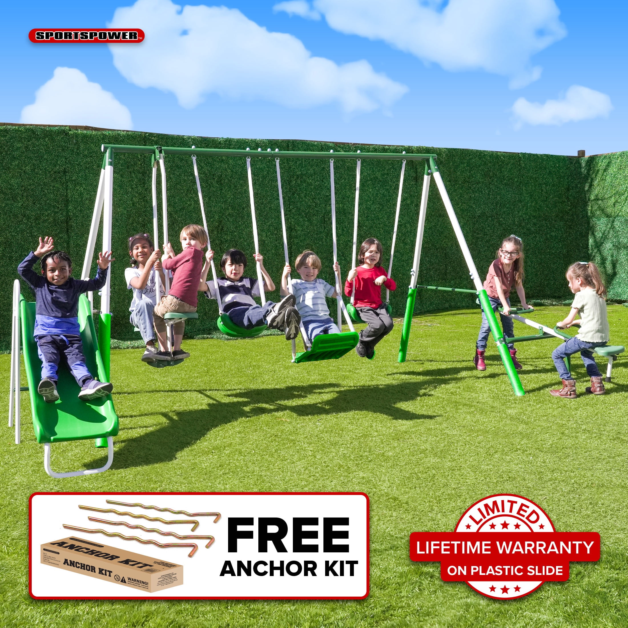 Sportspower 800LBS Park Ridge Metal Swing Set for Kids Ages 3-8 ...