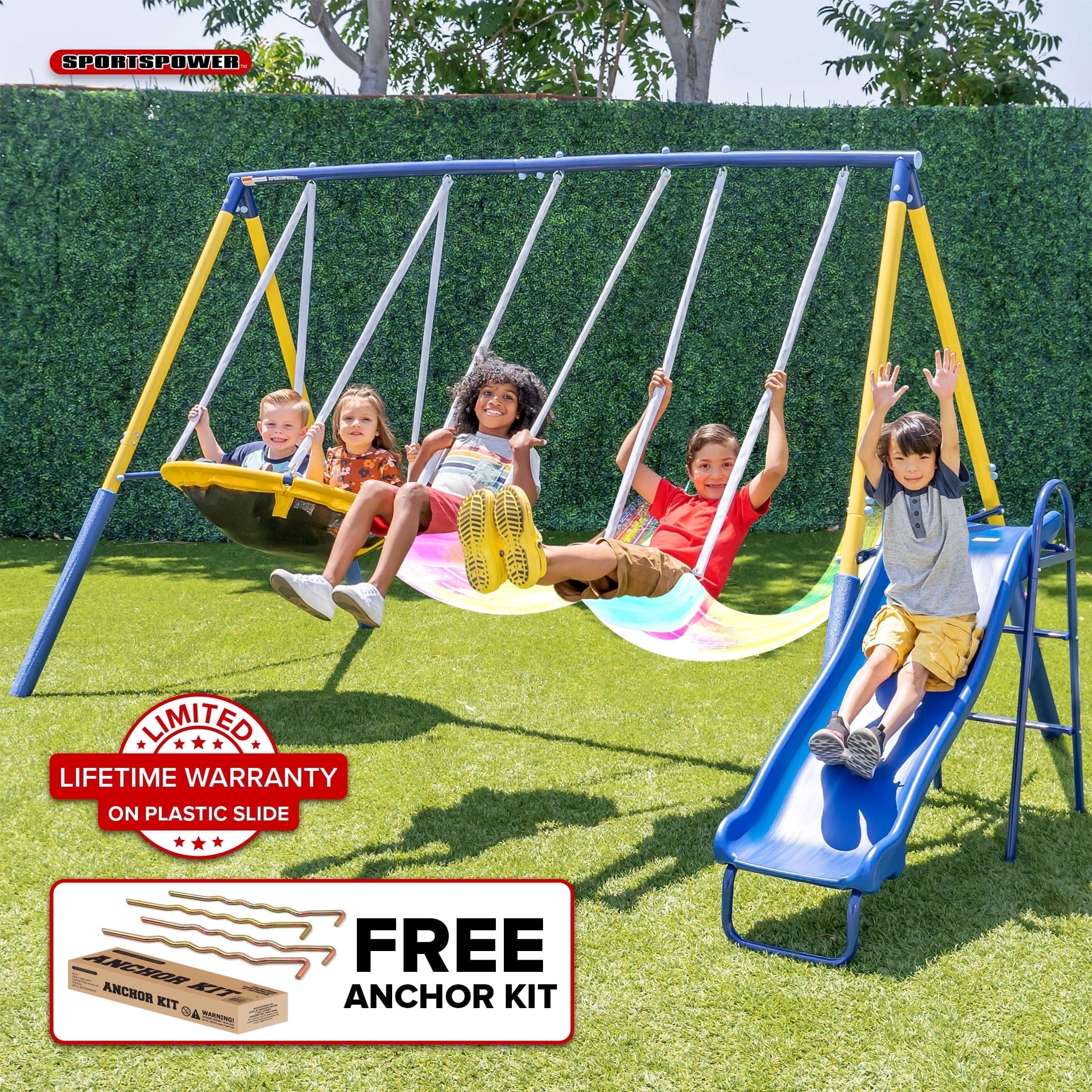Sportspower Starlight Swing Set: LED Swings, Saucer, Blow Molded Slide ...