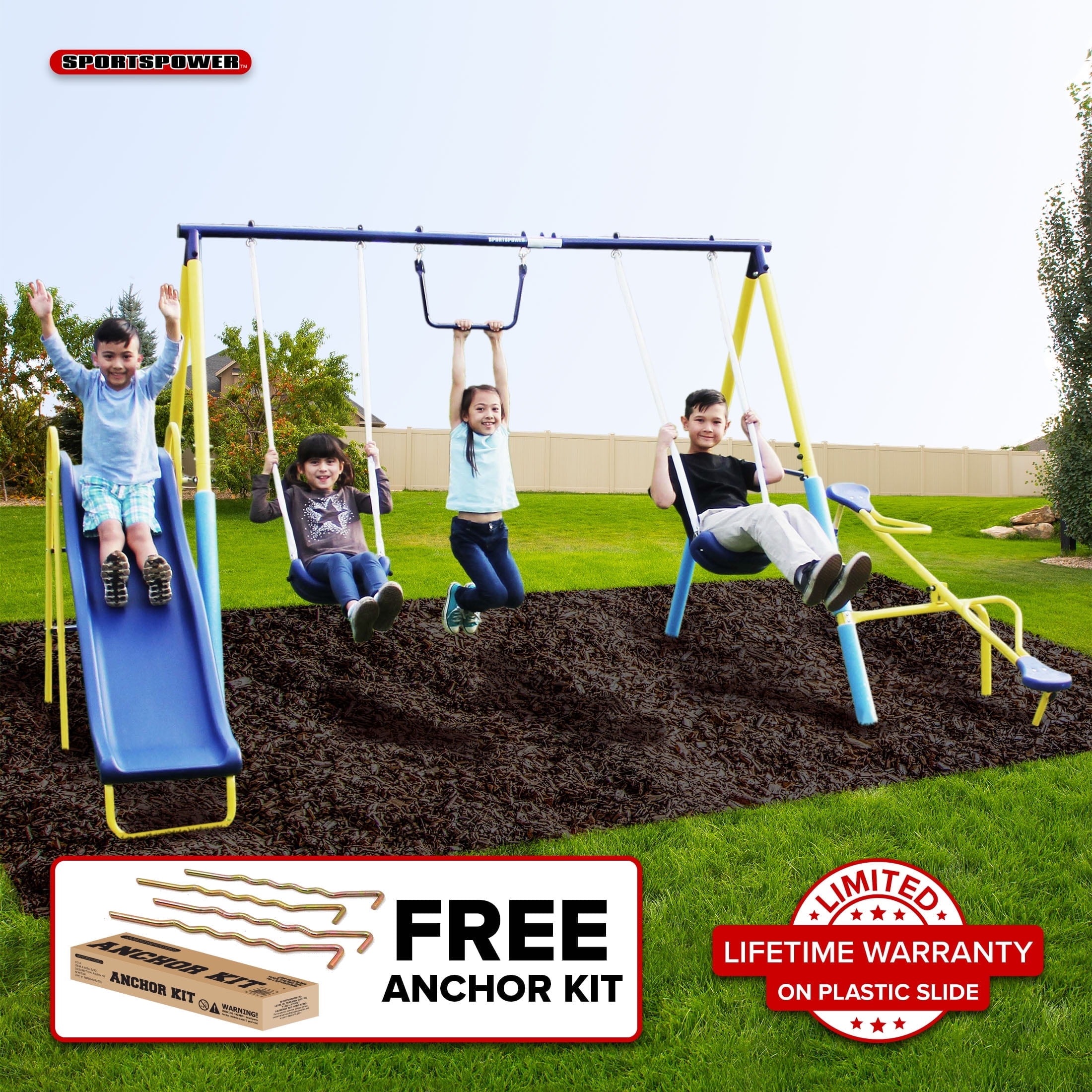 Sportspower Super 1st Metal Swing Set with Trapeze, Teeter-Totter, 6 ...