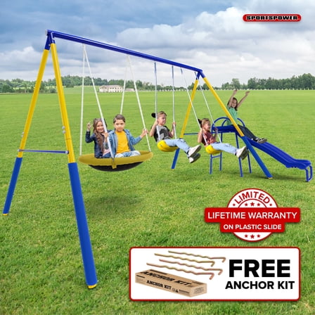 Sportspower Super Flyer Swing Set with 2 Flying Buddies, Saucer Swing ...