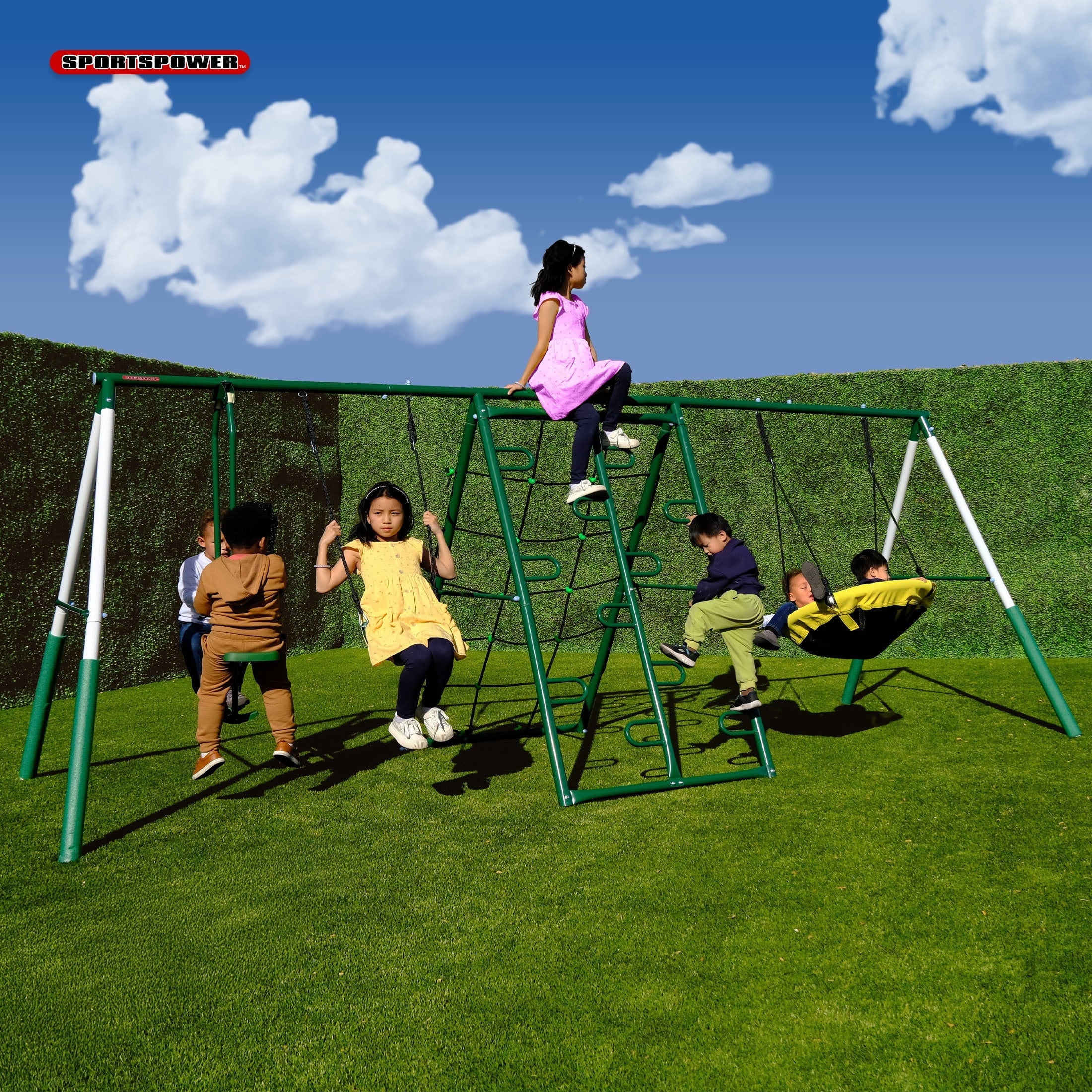Sportspower Swing Climb & Glide Metal Swing Set 6 in 1 with Heavy-Duty ...
